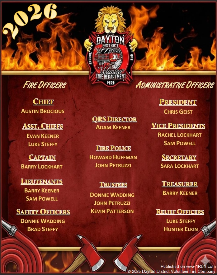 Dayton District Volunteer Fire Company Announces 2026 Officer Lineup