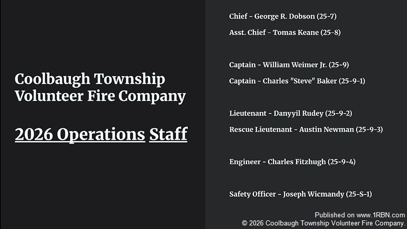 Coolbaugh Township Volunteer Fire Company Announces 2026 Staff