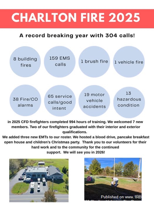 Charlton Fire Department Marks Record-Breaking 2025 and Looks Ahead to 2026