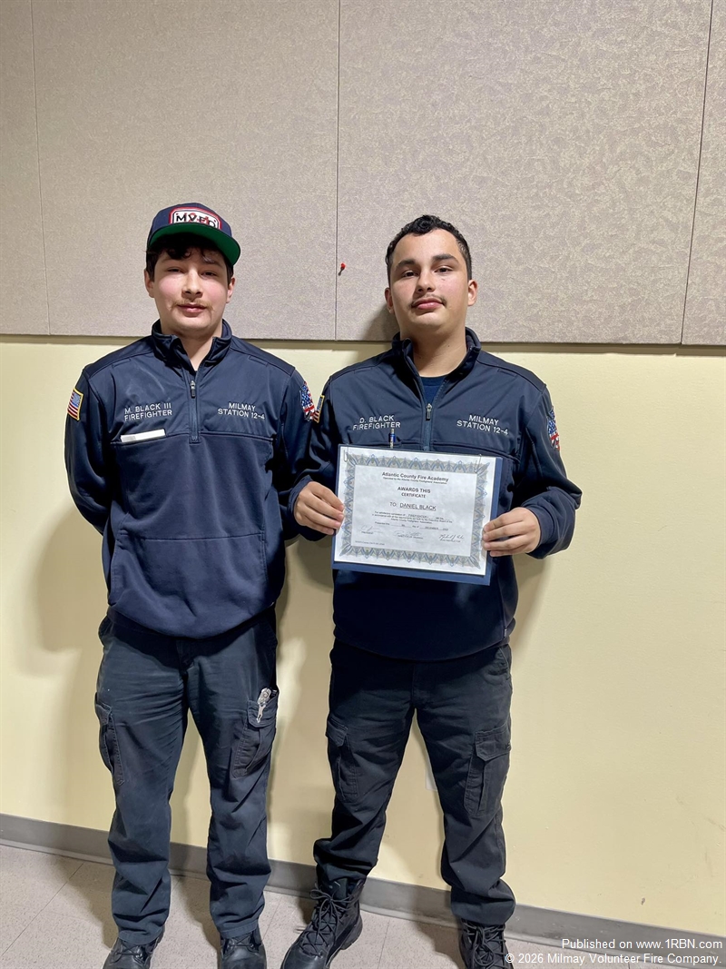 Milmay Firefighter Daniel Black Completes Firefighter I Training