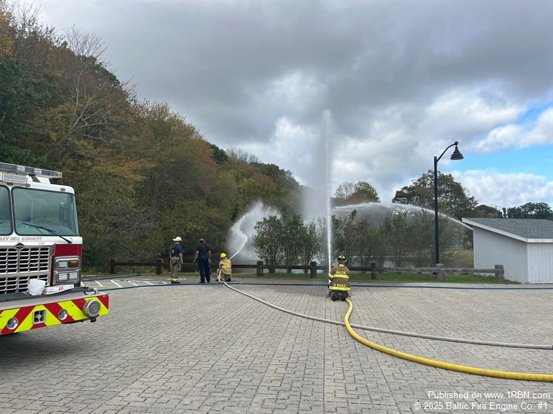 Baltic Firefighters Conduct Pumping Drill on Main Street Pond