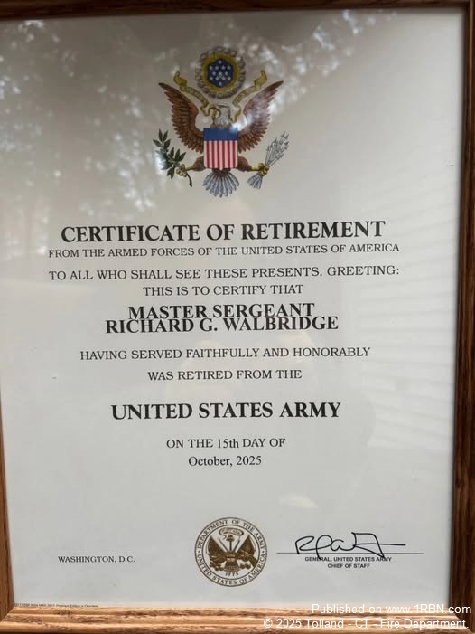 EVFD Congratulates Captain Rich Walbridge on U.S. Army Retirement