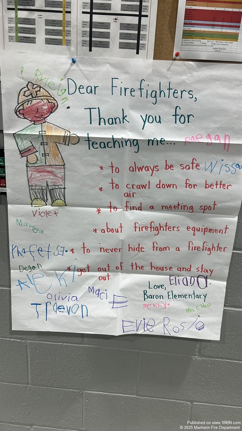Baron Elementary Thanks Manheim Firefighters